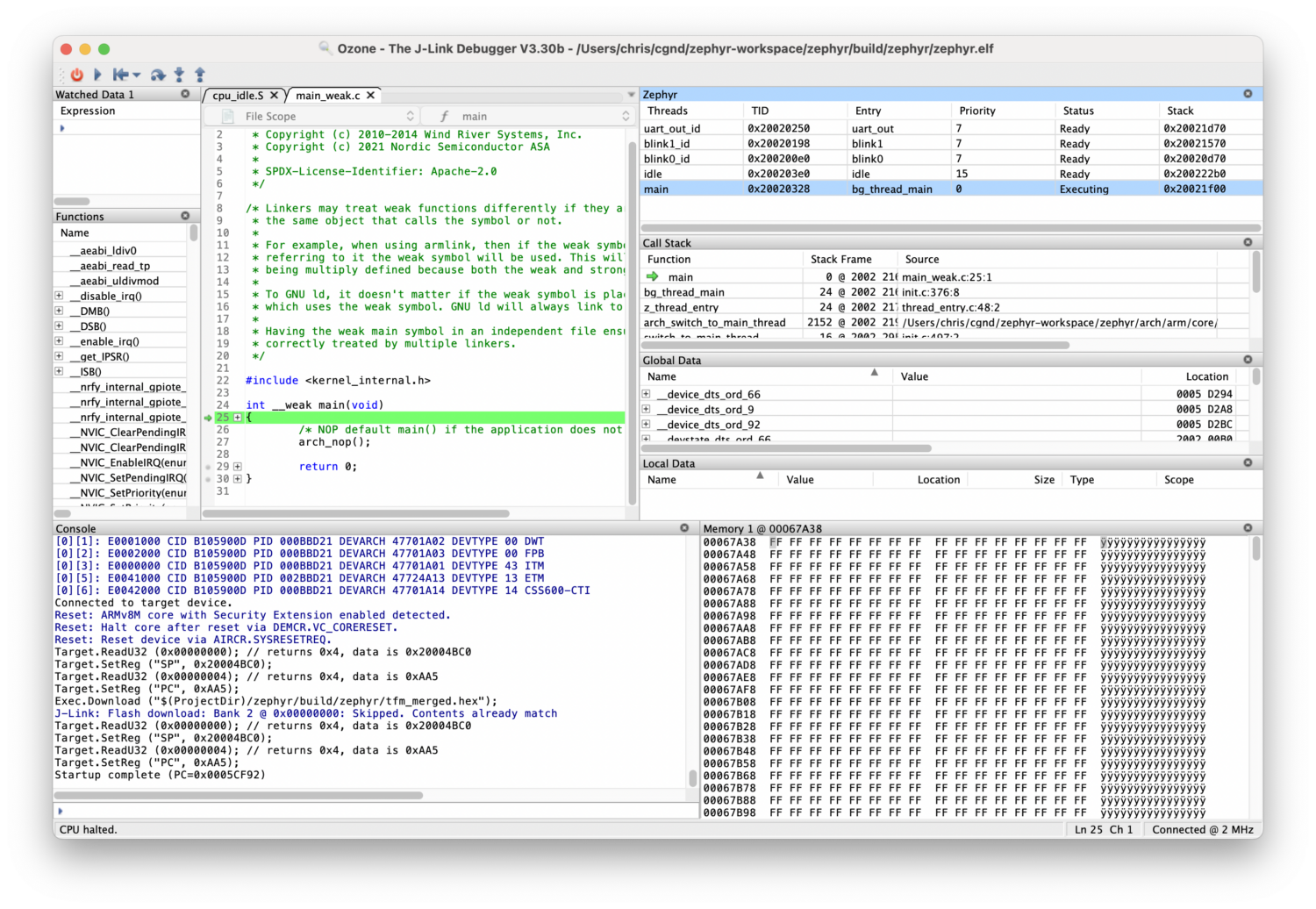 Debugging nRF9160 Zephyr applications with Ozone - The Golioth Developer Blog